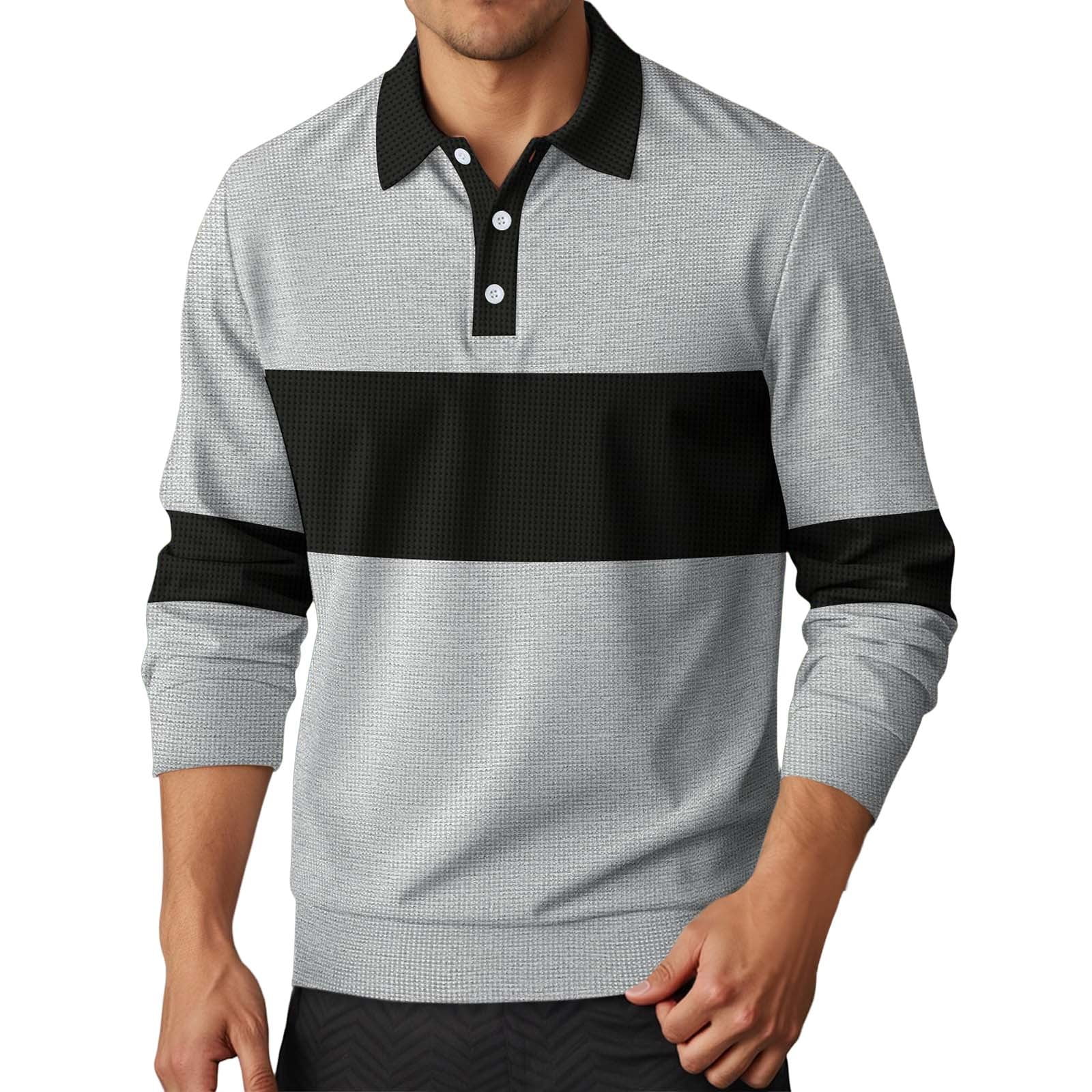 Men Polo Shirts Long Sleeve Knit Button Down Collared Casual Business ...