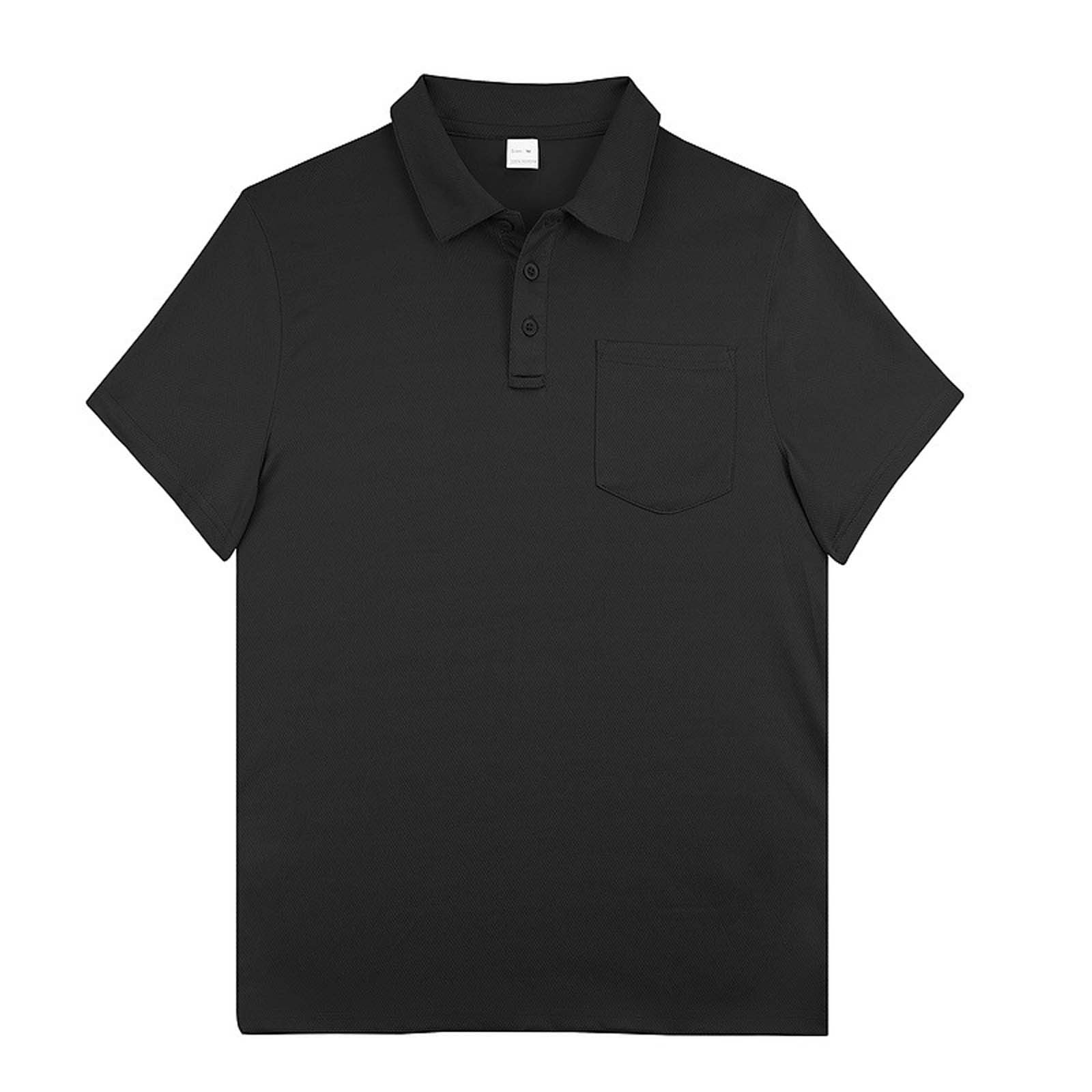 Men Polo Shirts Solid Color Lapel Loose Outdoor Pockets Short Sleeved ...