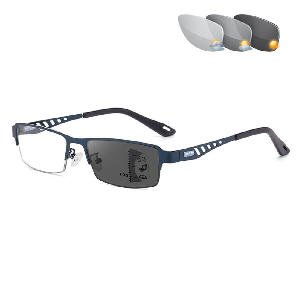 Men Progressive Photochromic Gray Half Rimless Reading Glasses 3.00 ...
