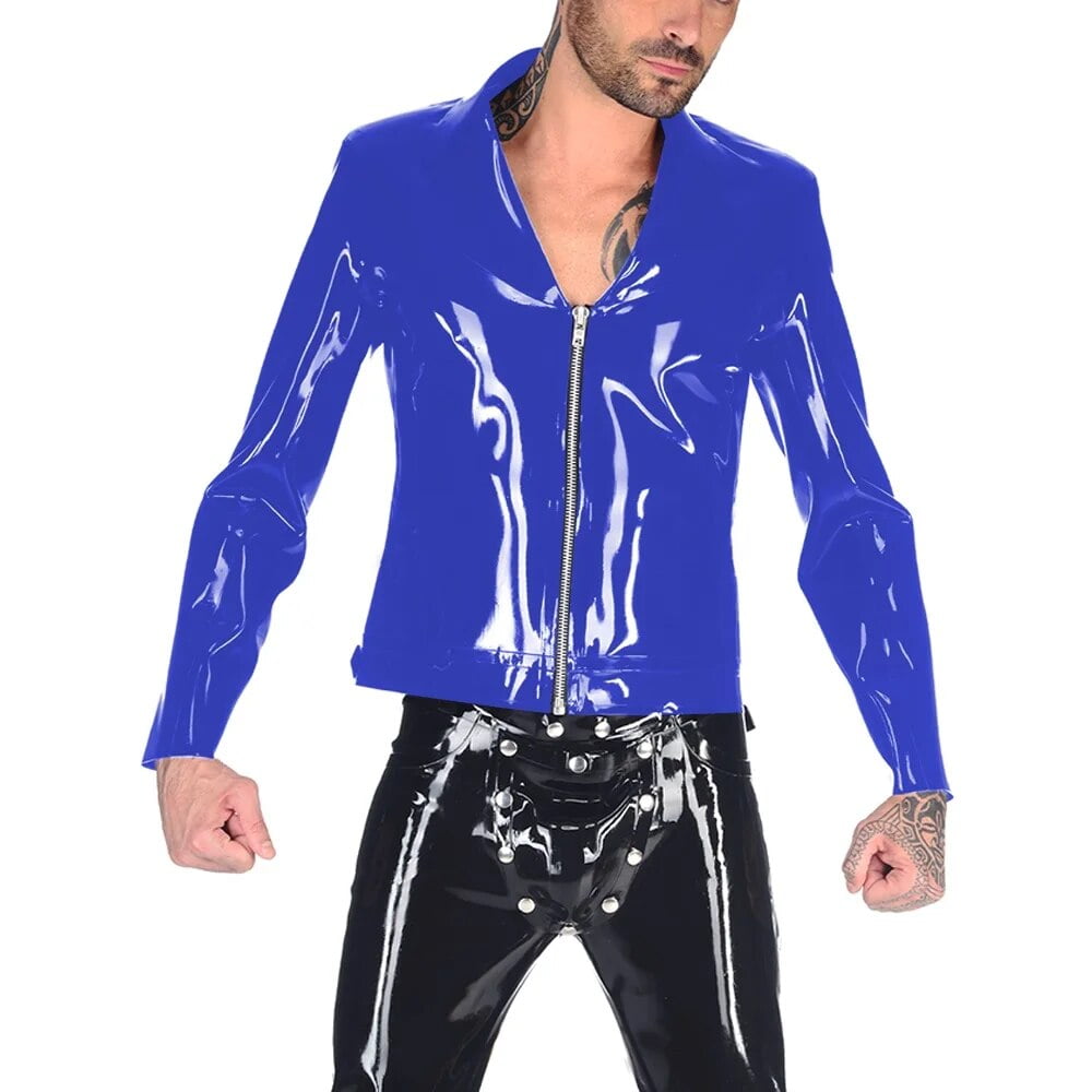 Men Punk Lapel Neck Long Sleeve PVC Shiny Leather Jackets Male Moto ...