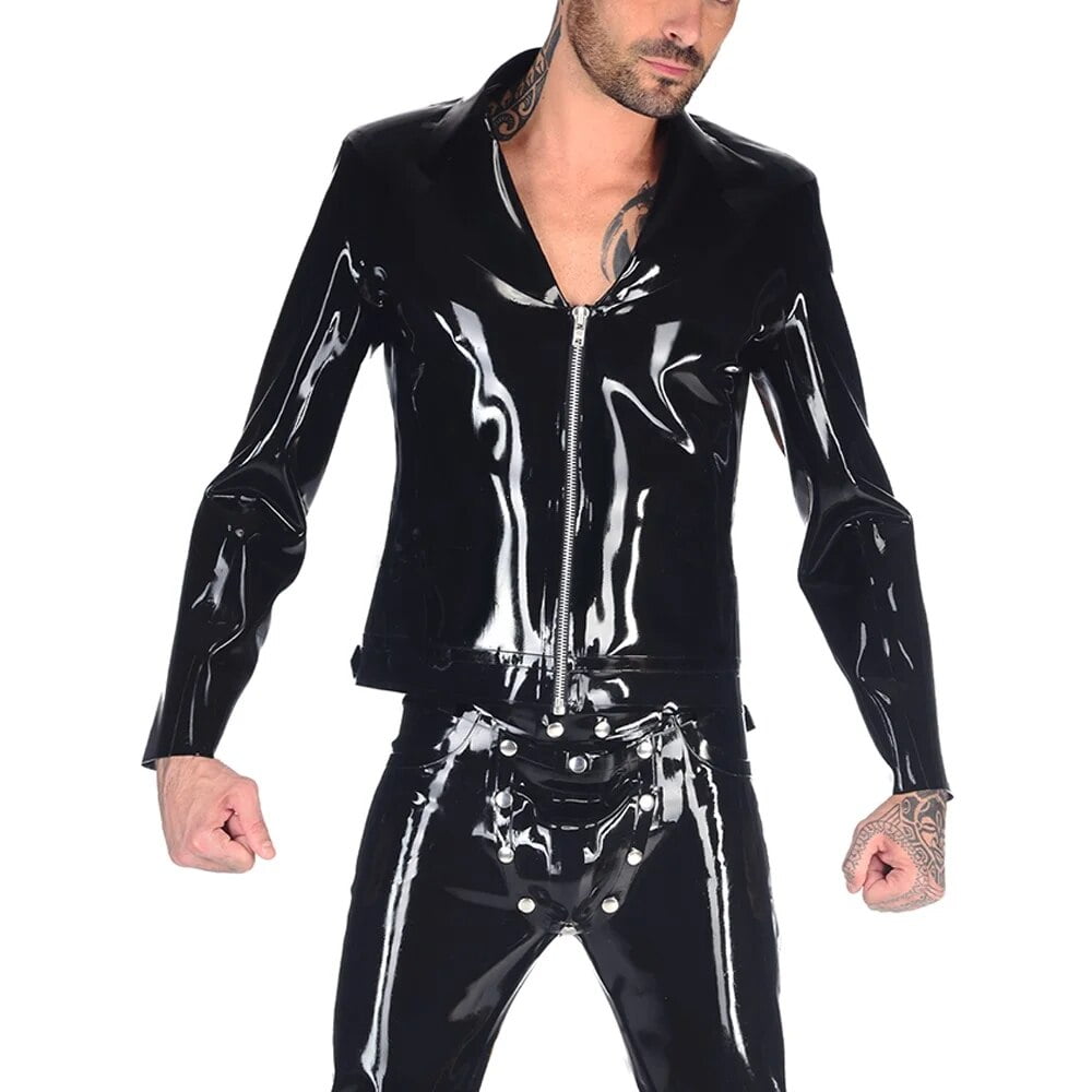 Men Punk Lapel Neck Long Sleeve PVC Shiny Leather Jackets Male Moto ...