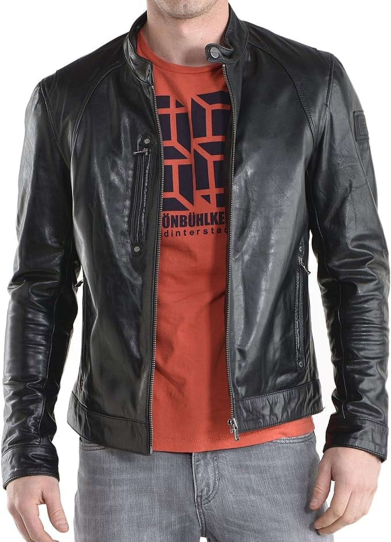 Men Pure Genuine Leather Jacket Lambskin Winter Vintage Motorcycle ...