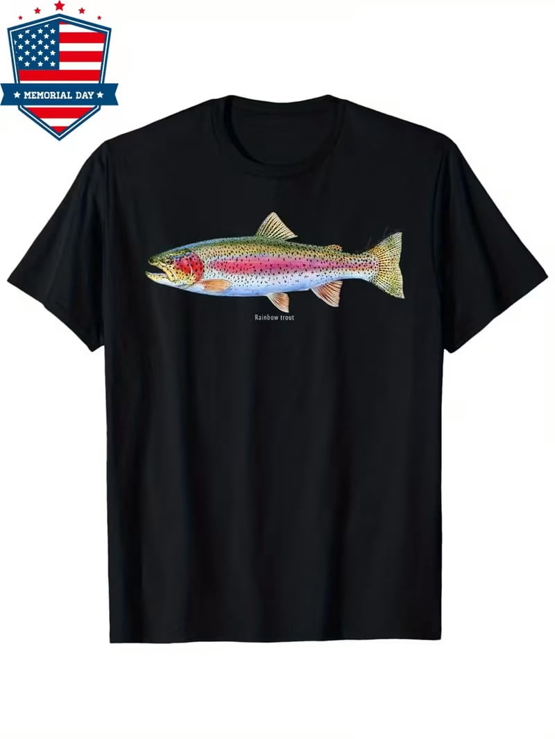 Men Rainbow Trout Vintage Fishing Graphic T-Shirt - Walmart.com