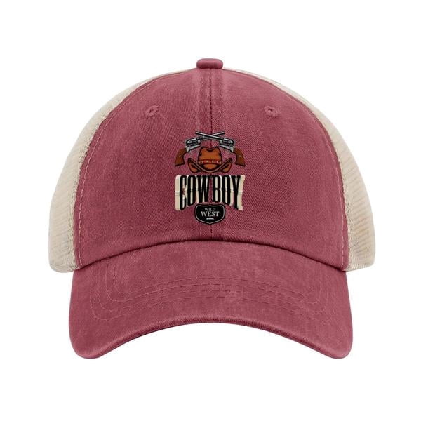 Men Red Cowboy Trucker Hat, Western Baseball Cap, Adjustable Mesh ...