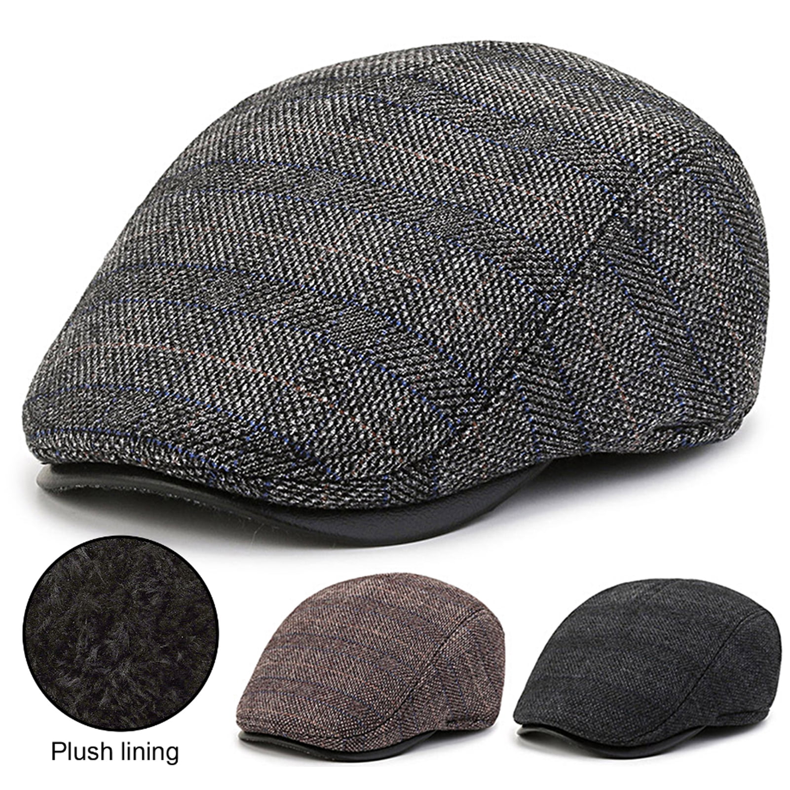 Men Retro Beret with Ear Covers Plaid Lightweight British Western Plush ...