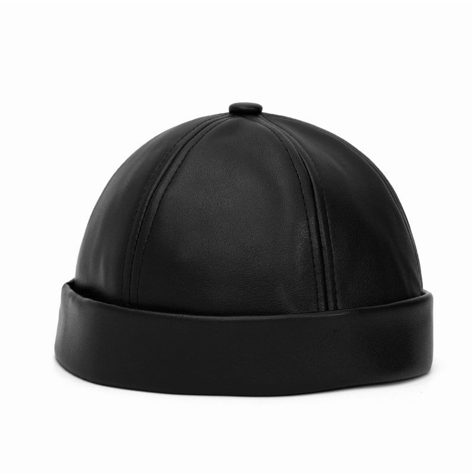 Men Retro Faux Leather Skull Beanie Hat Traditional Round Brimless ...