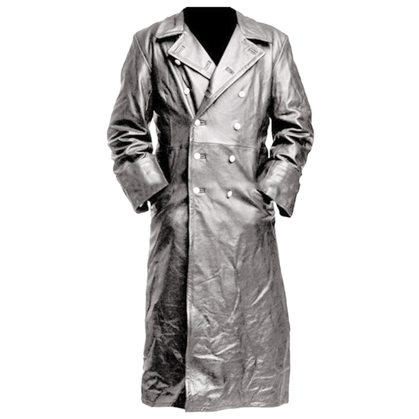Men Retro Faux Leather Trench Coat Full Length Steampunk Long Overcoat ...