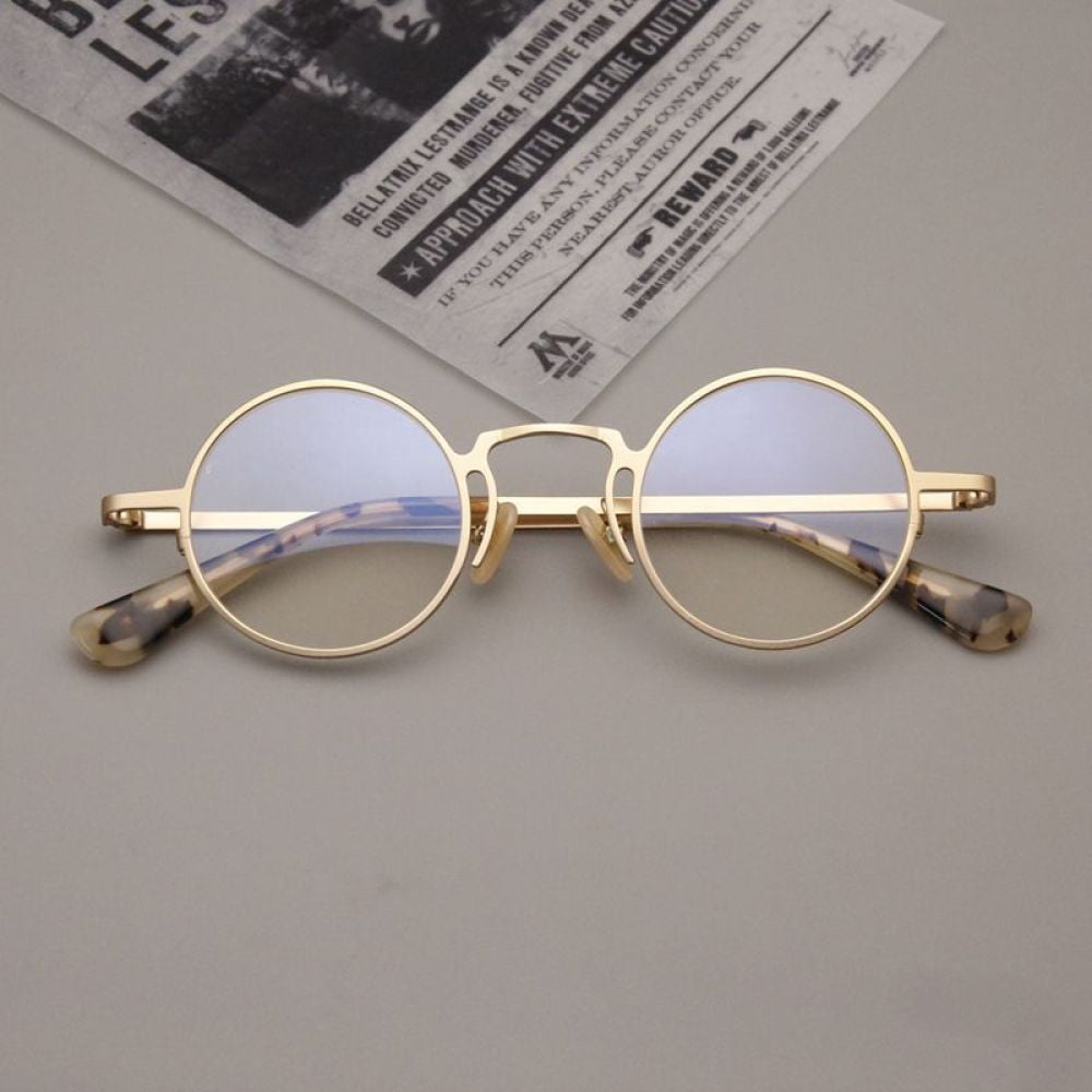 Men Retro Round Gold Stainless Steel Metal Glasses Frame Women Style ...