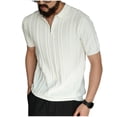 Men Ribbed Knit Polo Shirt Zip Neck Short Sleeve Casual Slim Fit Polo ...