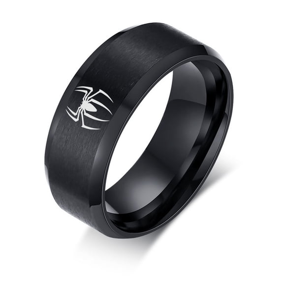 Men Rings Titanium Steel Matte Ring Black Spider Ring for Man Halloween ...