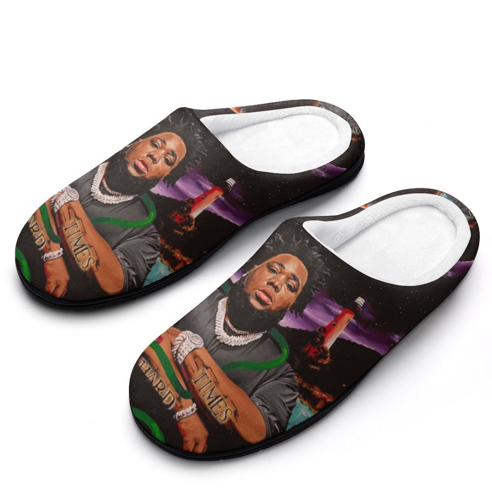 Men Rod Wave Slippers Non-Slip Fuzzy House Slippers Warm Soft Plush ...