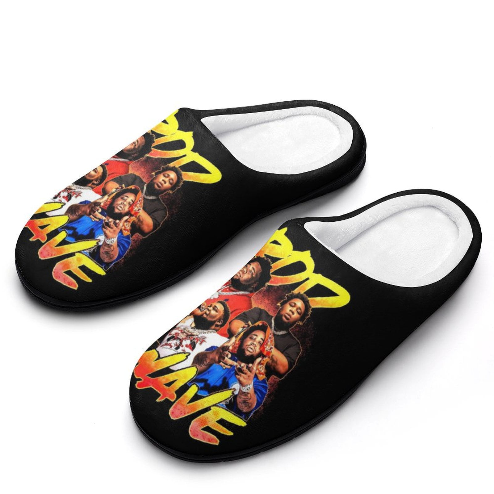 Men Rod Wave Slippers Non-Slip Fuzzy House Slippers Warm Soft Plush ...