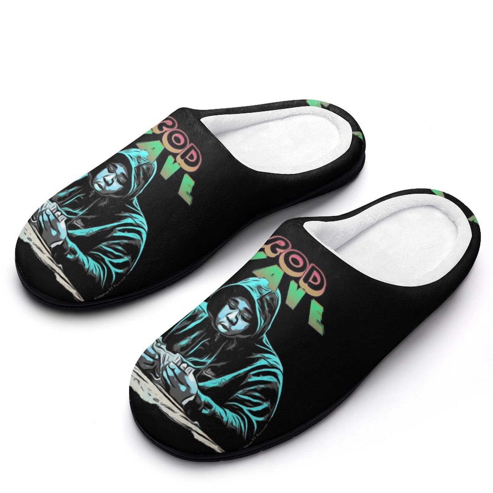 Men Rod Wave Slippers Non-Slip Fuzzy House Slippers Warm Soft Plush ...
