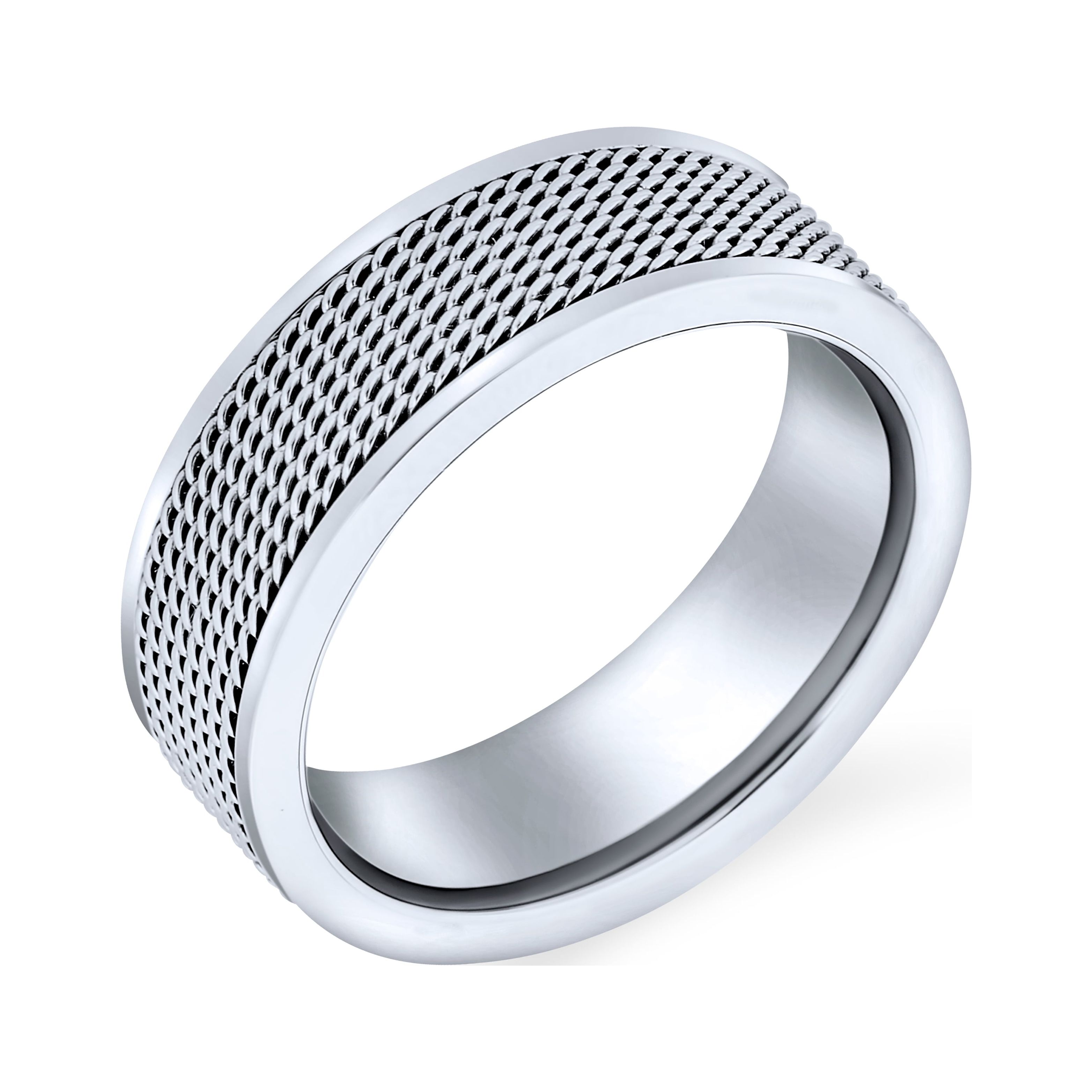 EDFORCE Stainless Steel Silver-Tone Mesh Design Wide Ring Band - Size 5 ...