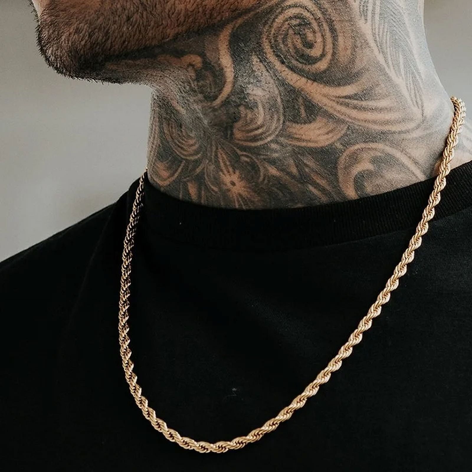 Men Ropes Long Necklace 14K Yellow Gold Minimalist Twist Rope Chain ...