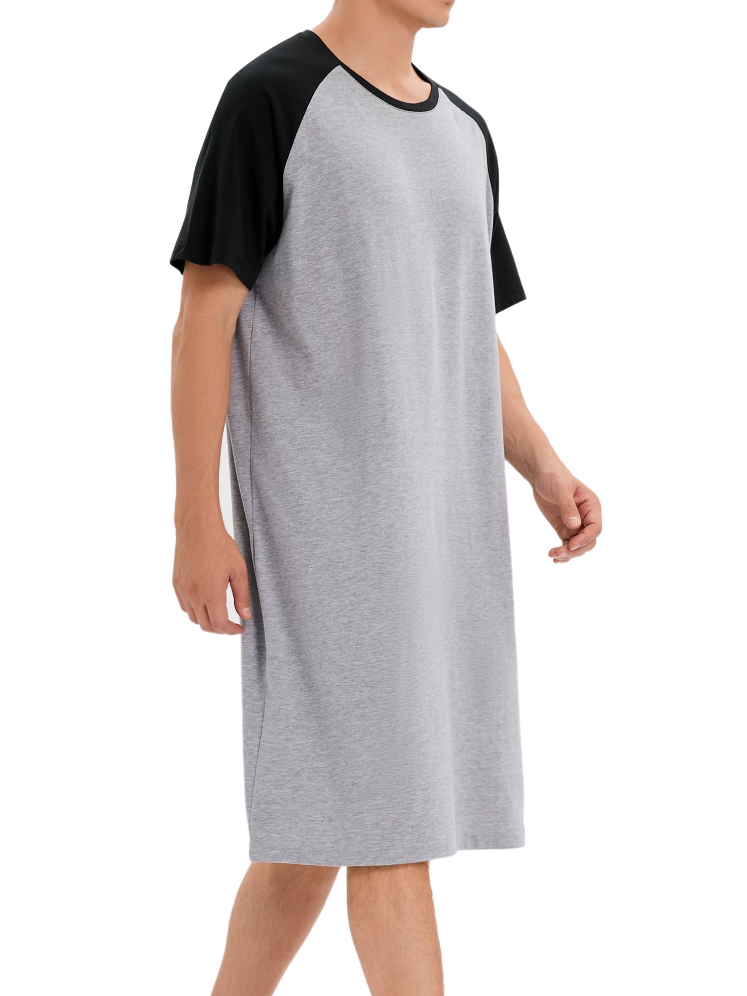 Men Round Neck Sleep Shirt Loose Nightshirt Pyjamas Short Sleeve ...