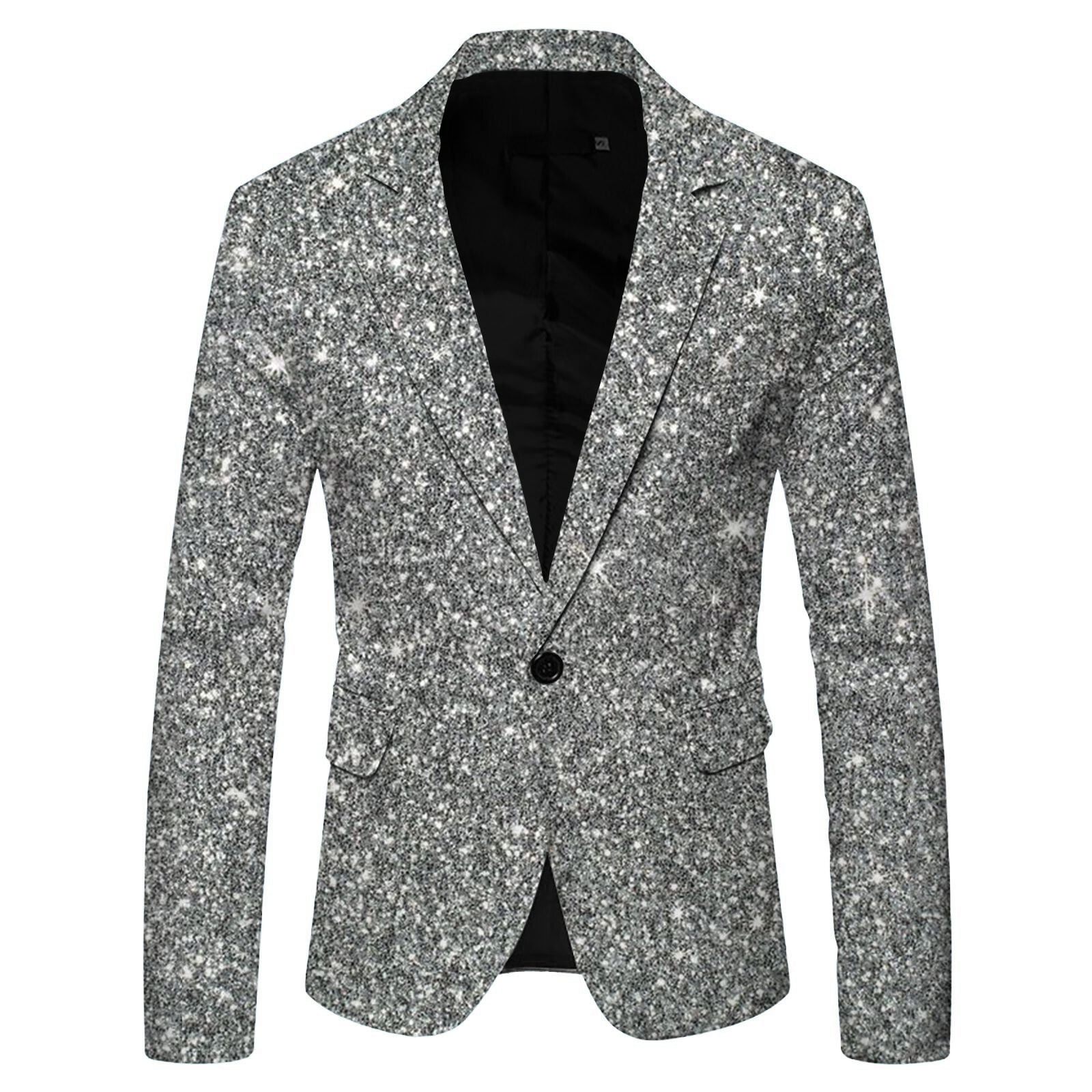 Men'S 3D Sequin Suit Jacket Printed Pocket Lapel Button Up Suit Jacket ...