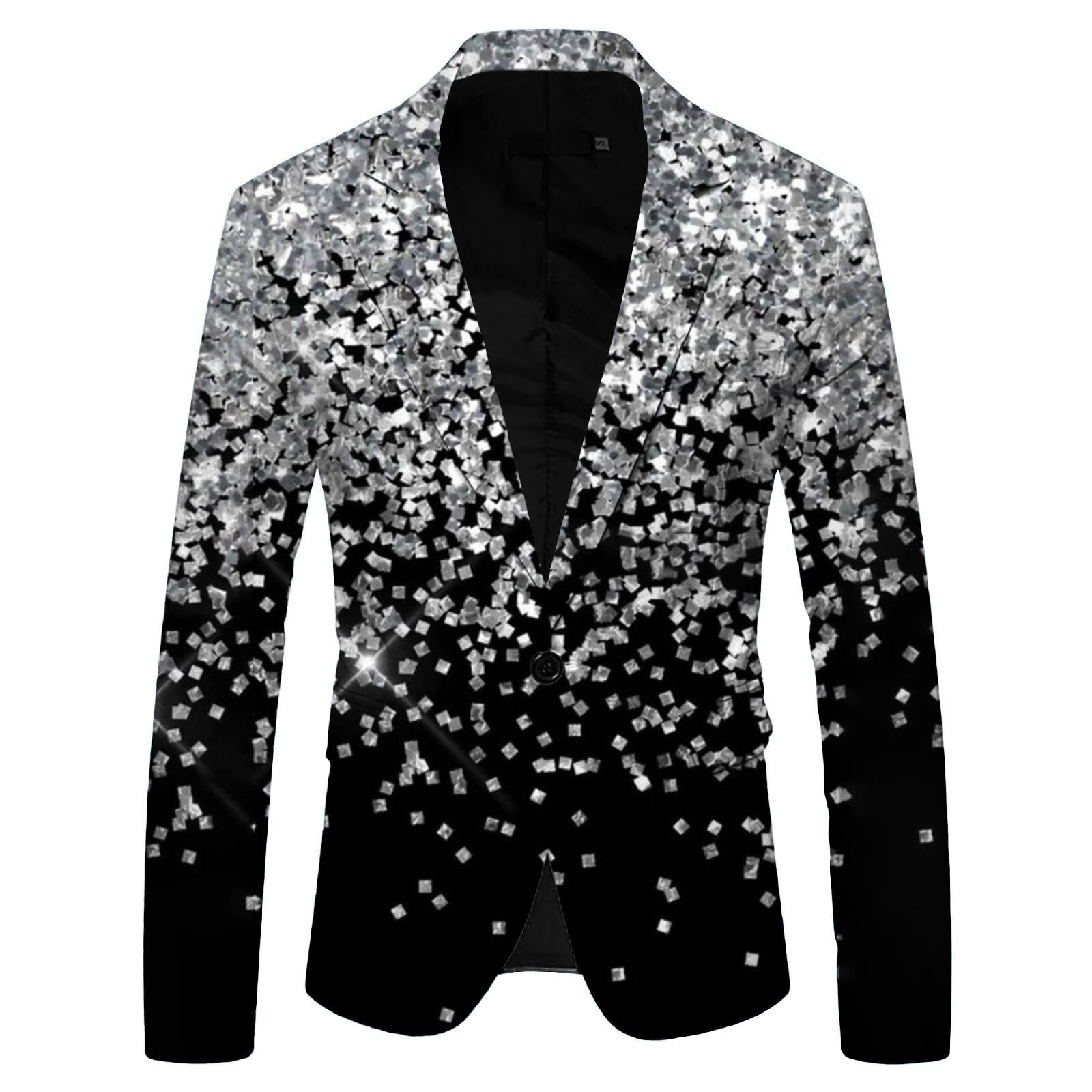 Men'S 3D Sequin Suit Jacket Printed Pocket Lapel Button Up Suit Jacket ...