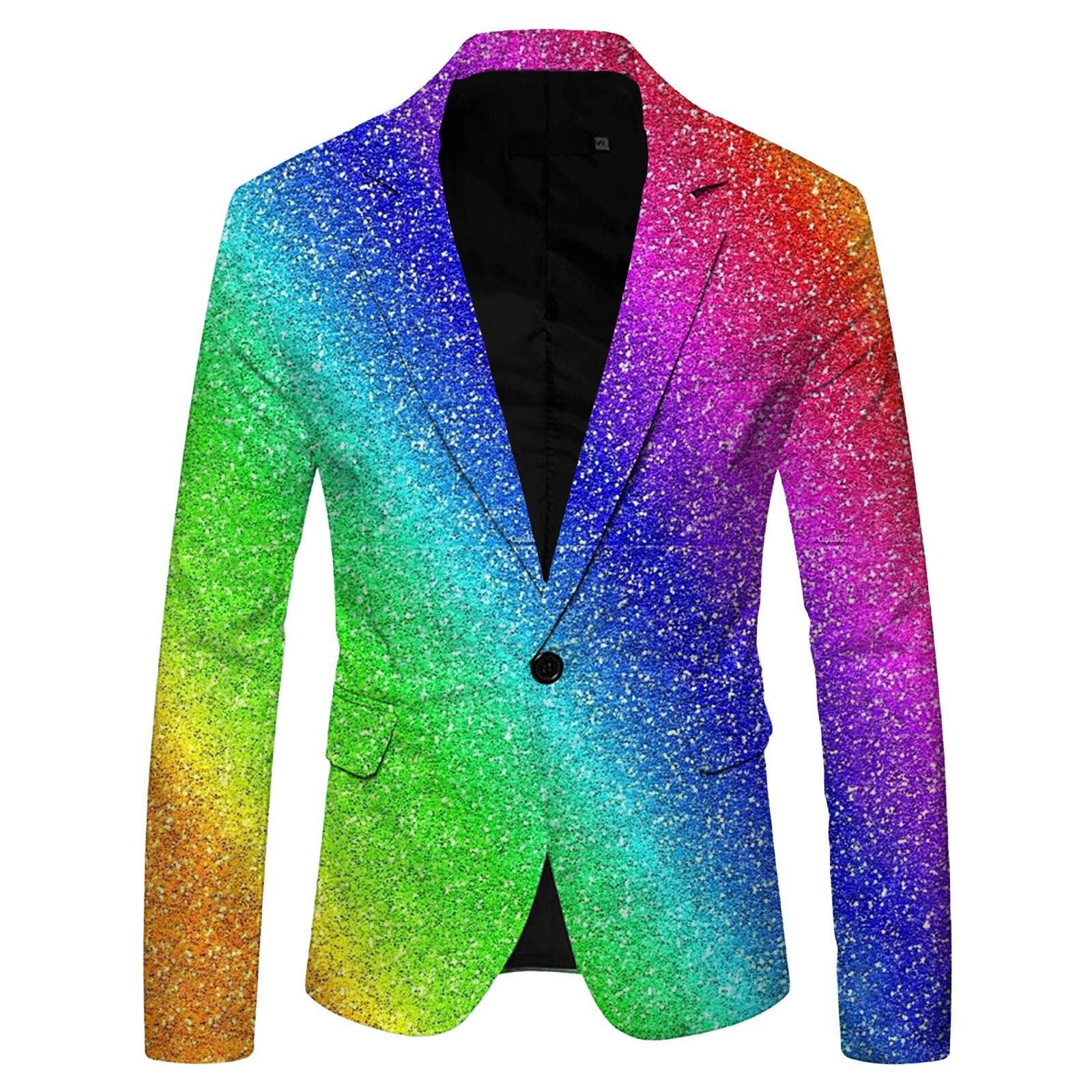 Men'S 3D Sequin Suit Jacket Printed Pocket Lapel Button Up Suit Jacket ...