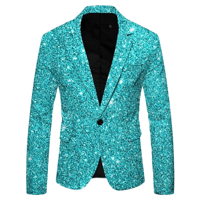 Men'S 3D Sequin Suit Jacket Printed Pocket Lapel Button Up Suit Jacket ...