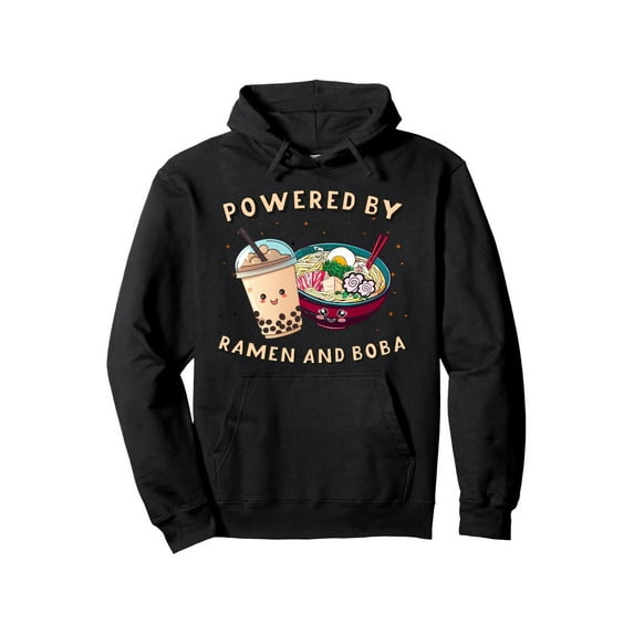 Men'S Anime Graphic Hoodie - Powered by Ramen & Boba Tea Design ...