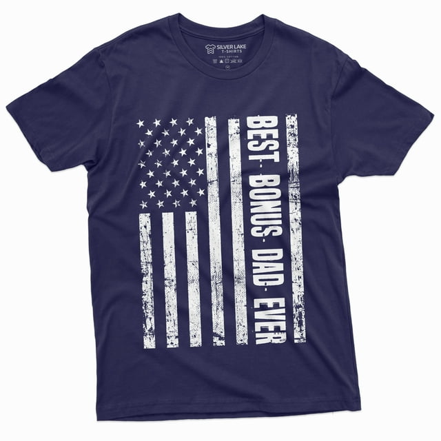 Men'S Best Bonus Dad Ever T-Shirt Usa Flag American Step Dad Father'S ...