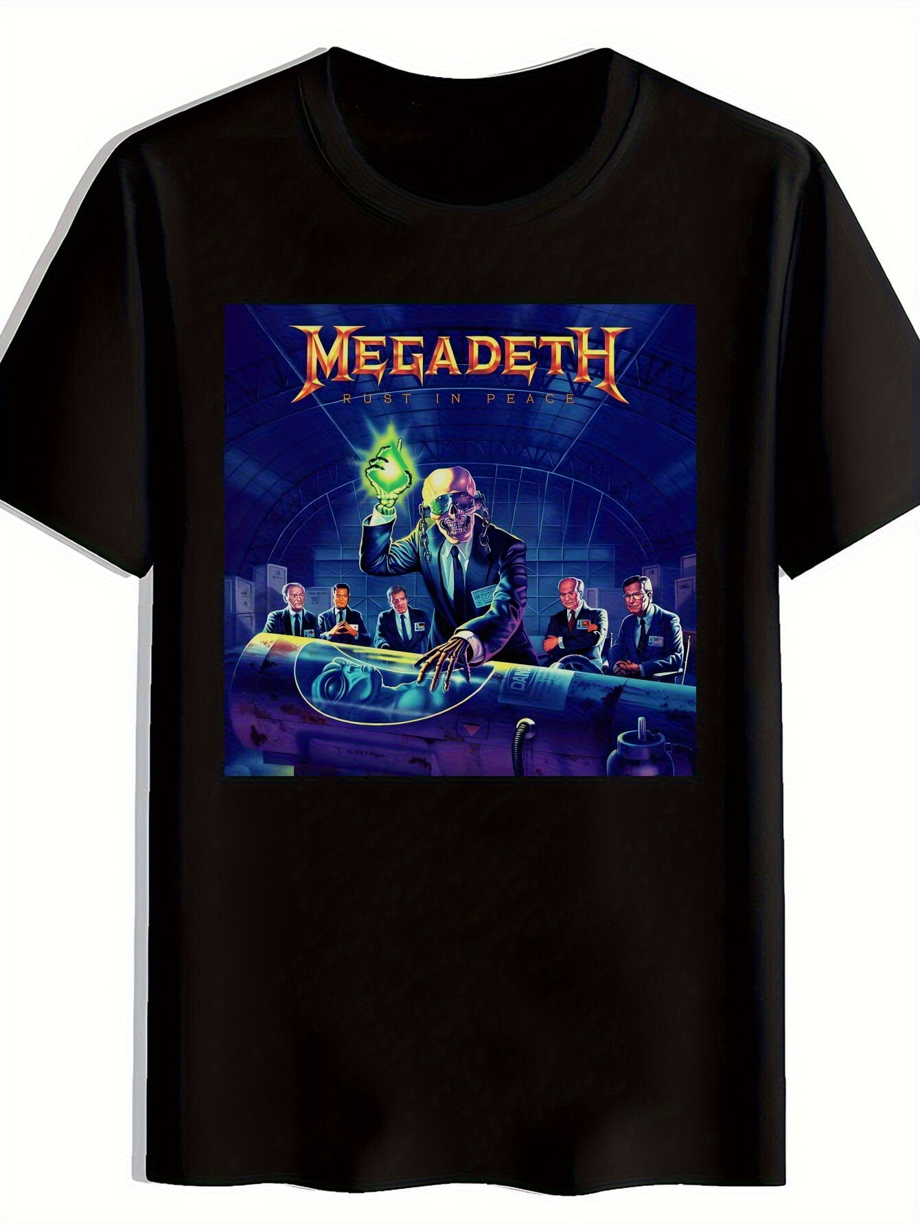 Men'S Black Cotton T-Shirt with "Megadeth" Band Graphic - "Rust in Peace" Design, Round Neck ...