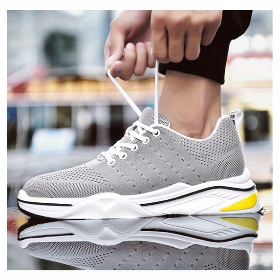 Men'S Breathable Mesh Sneakers with Height Increase - Black & White ...