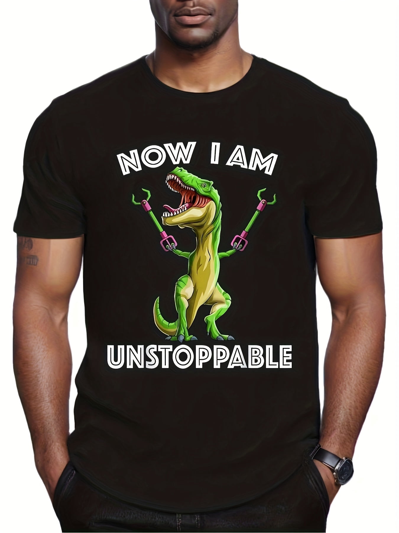 Men'S Casual Black Short-Sleeve T-Shirt with an Unstoppable T-Rex ...