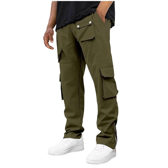 Men'S Casual Cargo Pants With Drawstring Zipper Hem Elastic Waist ...