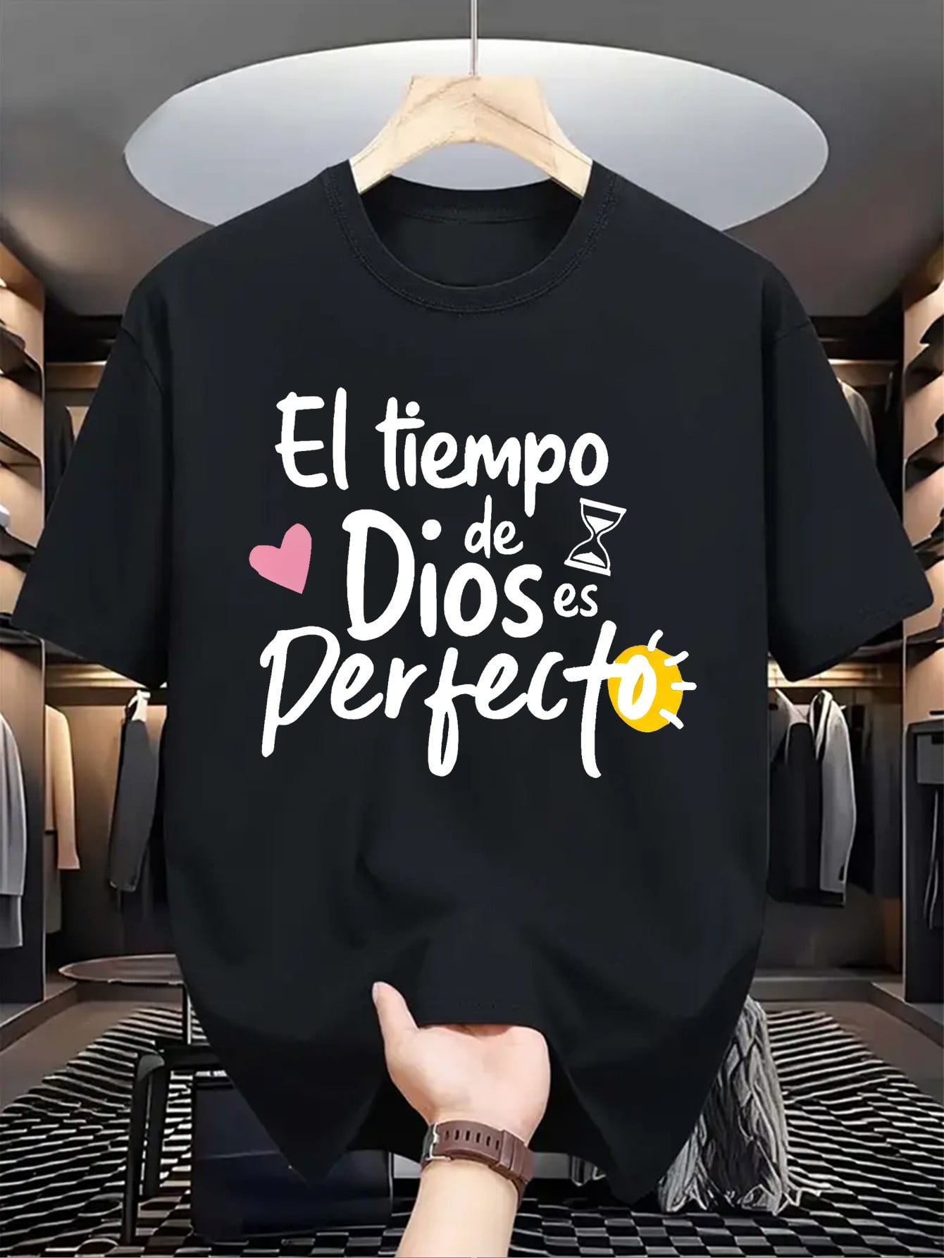 Men'S Casual Crew Neck T-Shirt with "El tiempo de Dios es Perfecto" Print, Slight Stretch ...