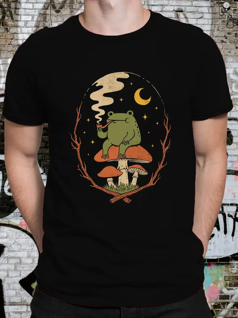 Men'S Casual T-Shirt with Frog & Mushroom Design - Soft, Breathable ...