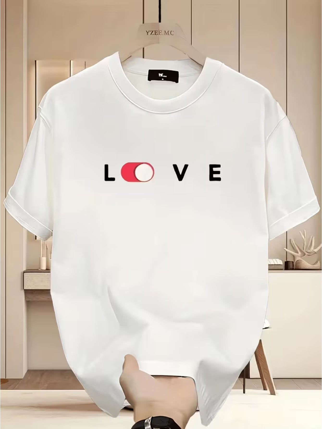 Men'S Casual White T-Shirt with "LOVE" and Japanese Yin-Yang Symbol ...