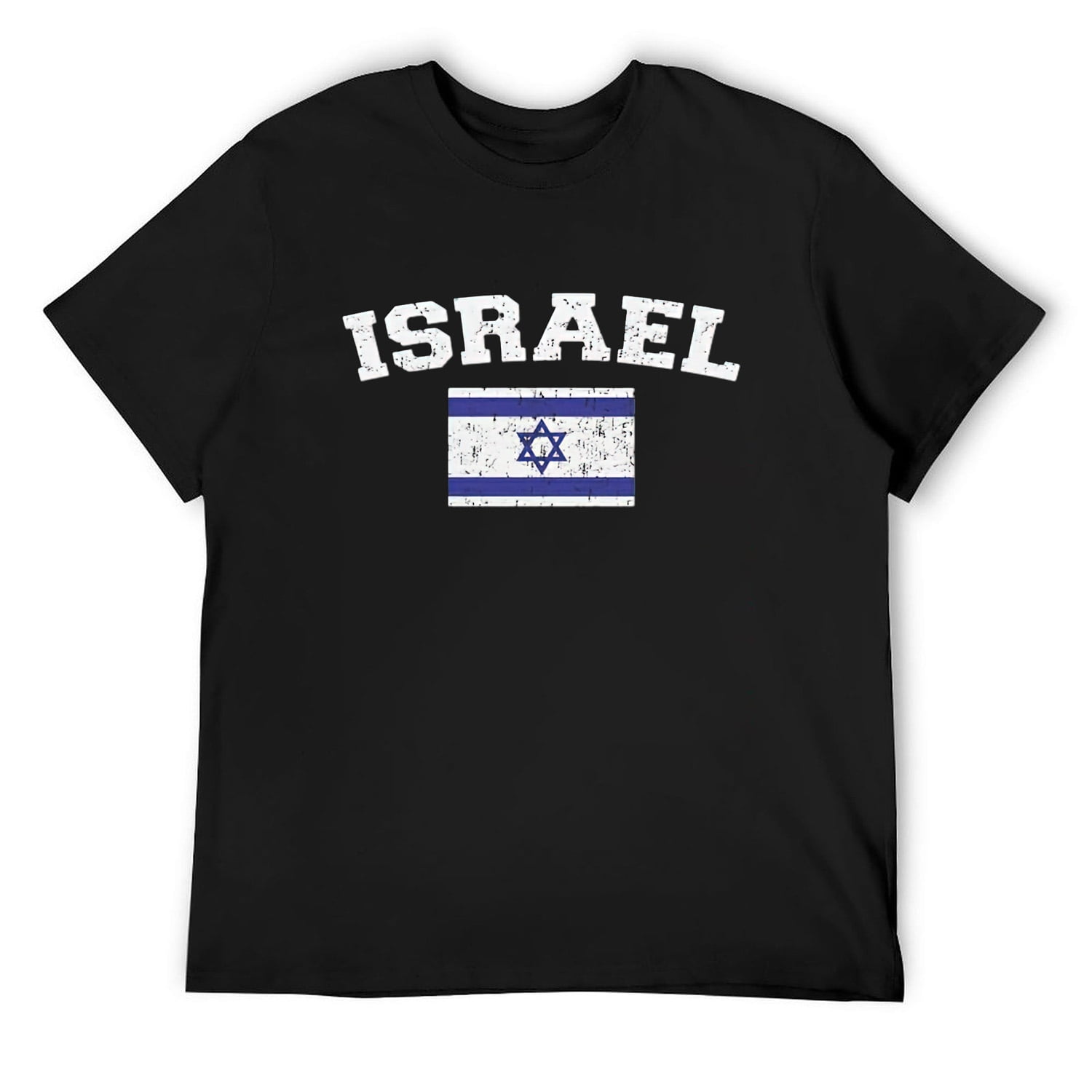 Men'S Faded Distressed Israeli Israel Flag T Shirt Black Large ...