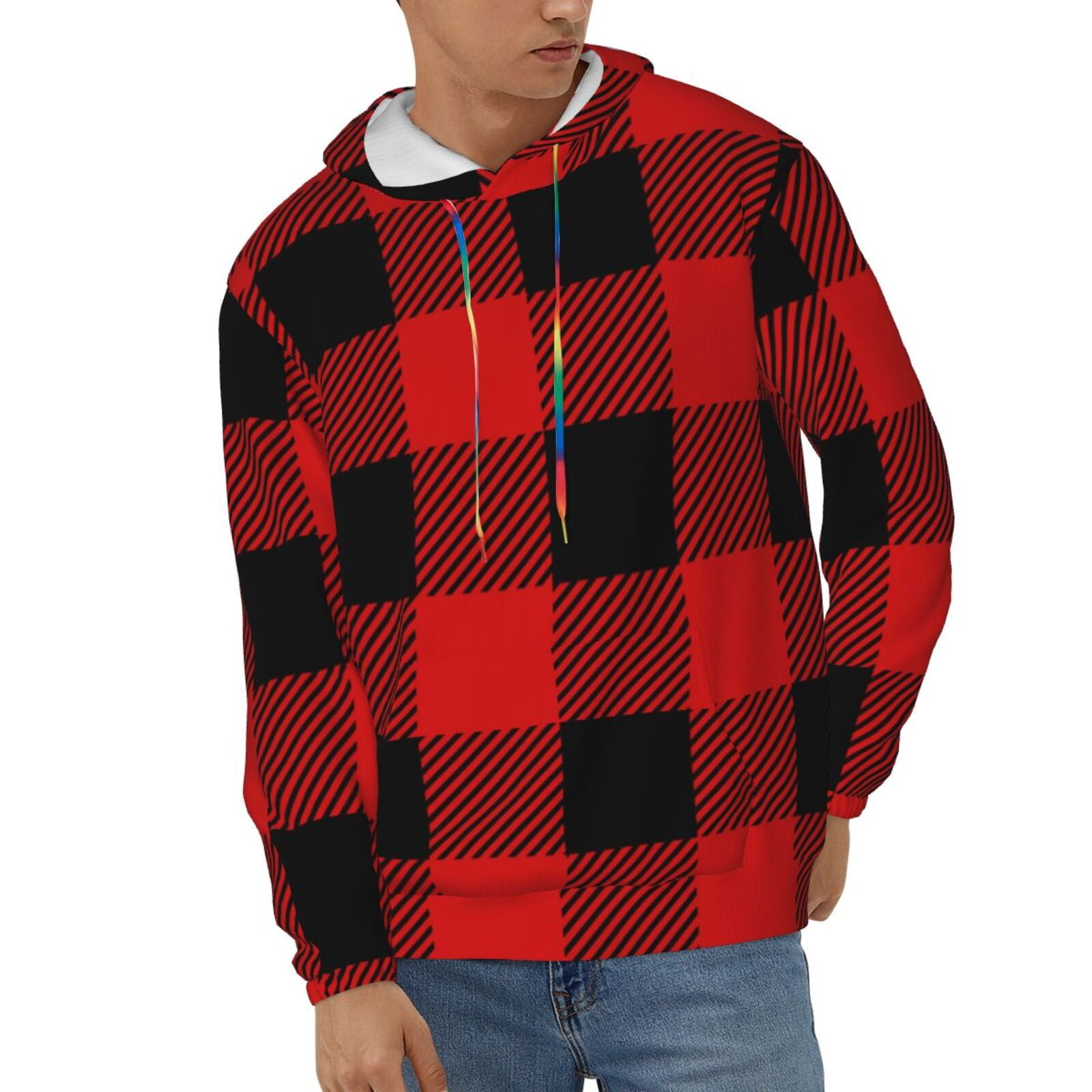 Men'S Fleece Hoodies Christmas Buffalo Plaid Xmas Hooded Warm ...