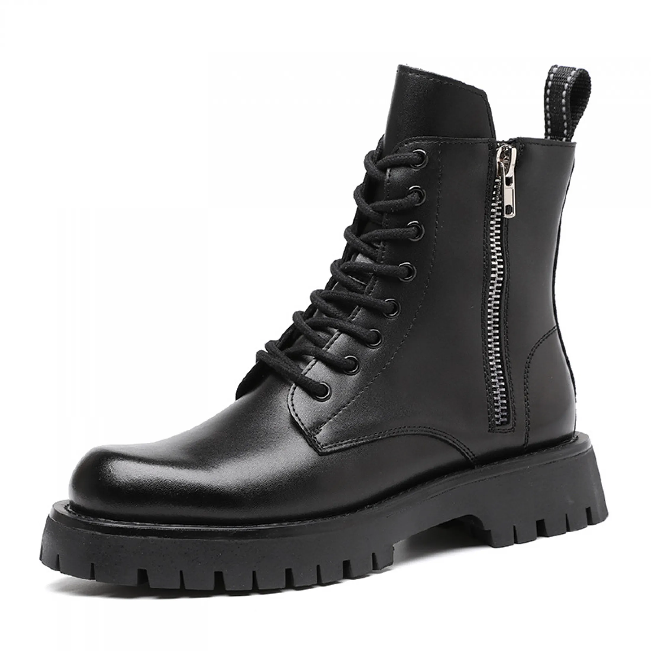 Men'S Genuine Leather Platform Combat Boots Fashion Lace Up Side Zipper ...