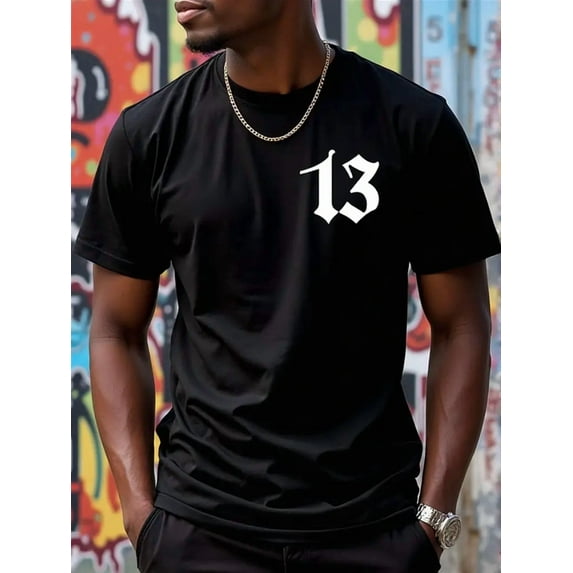 Men'S Gothic Number 13 Graphic T-Shirt - Bold White Print on Black Tee ...
