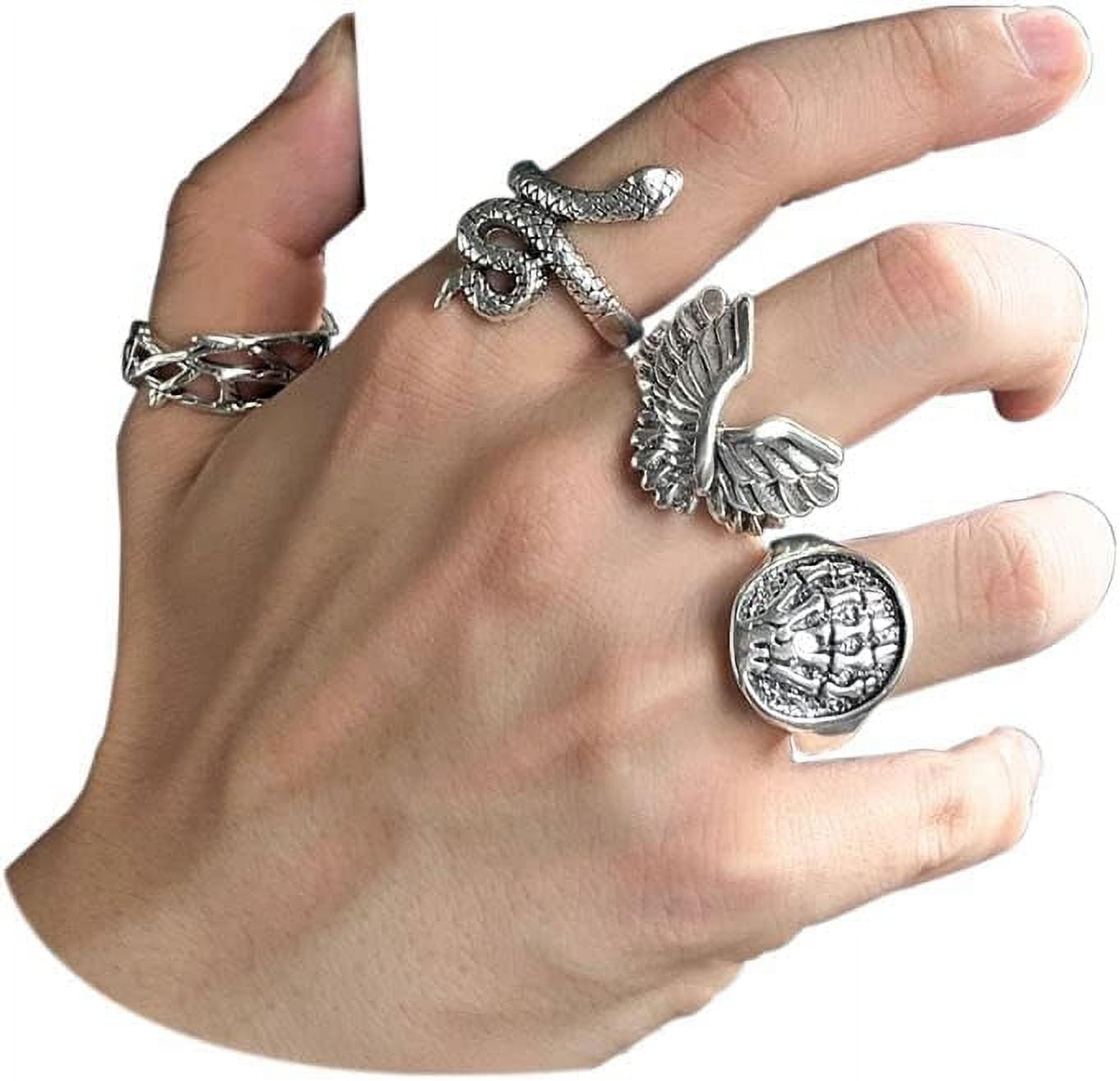 Men'S Gothic Punk Rings Vintage Silver Open Rings Bulky Hippie Rings ...