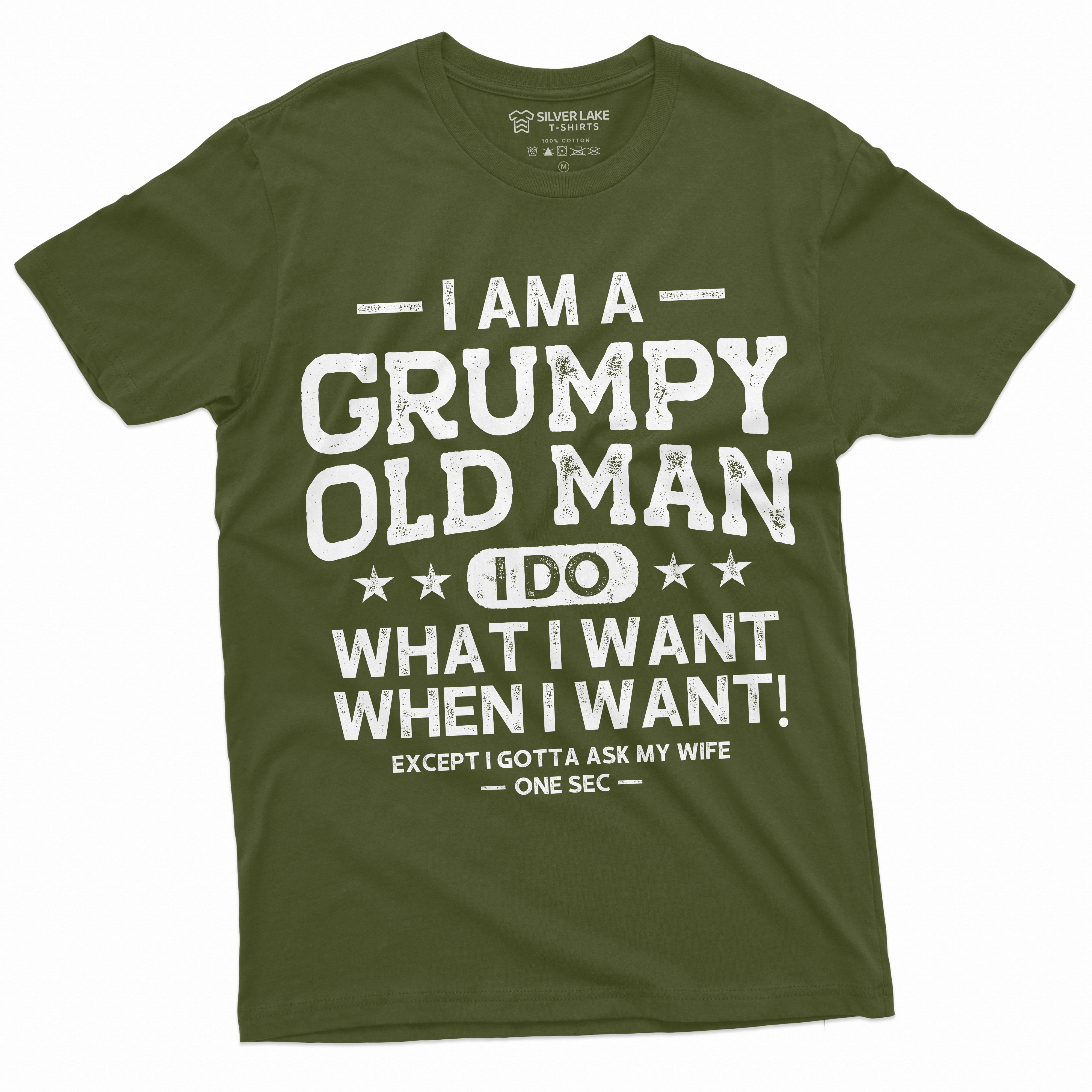 Men'S Grumpy Old Man Ask My Wife Funny T-Shirt | Papa Grandpa Tee Shirt (X-Large Military Green ...