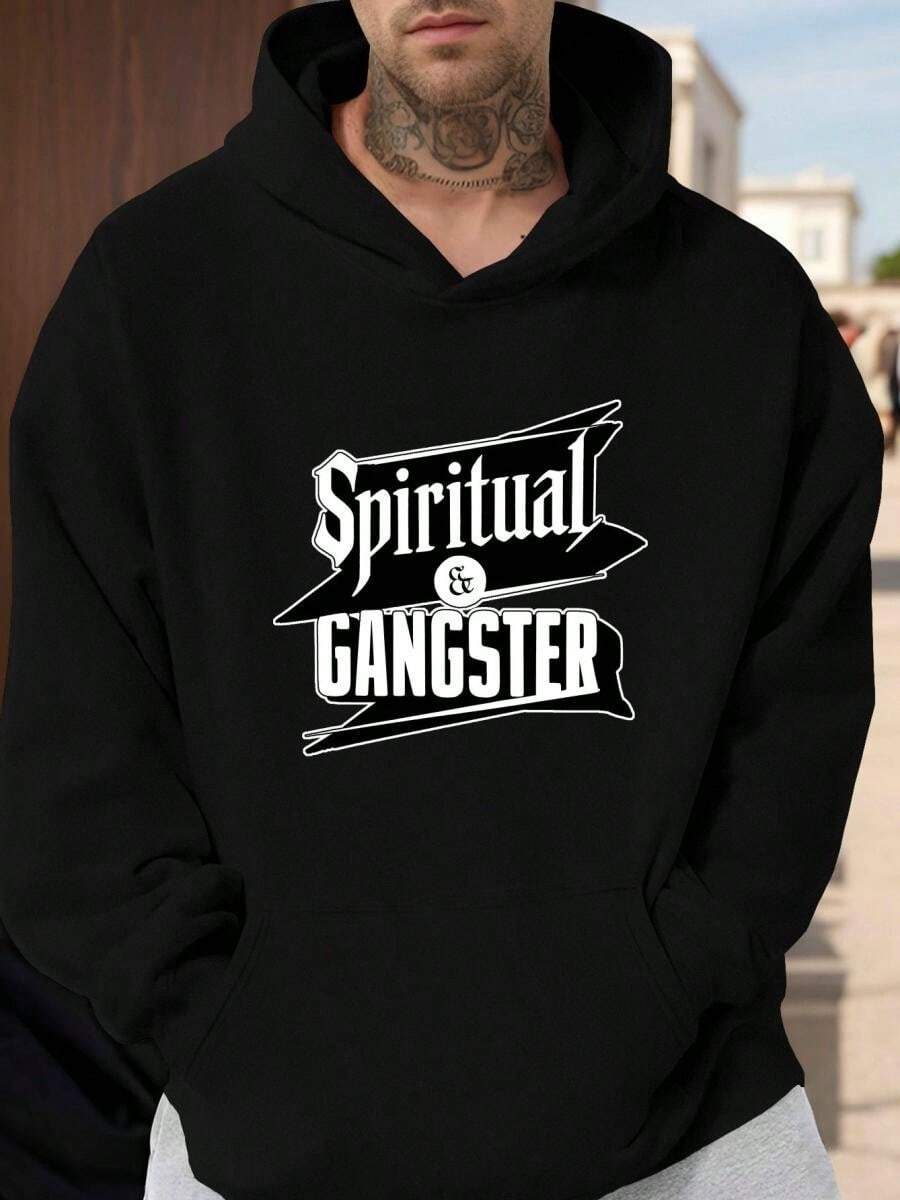 Men'S Heavyweight Hoodie - Black Hooded Sweatshirt With "Nobody Cares ...
