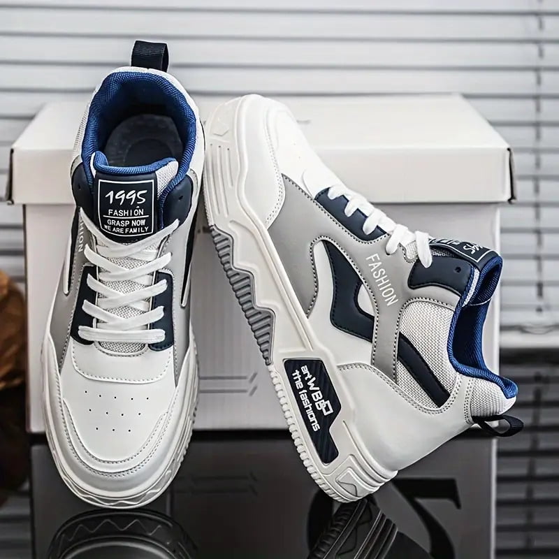Men'S High-Top Work Sneakers - Thick-Soled Cushioned Comfort, White ...