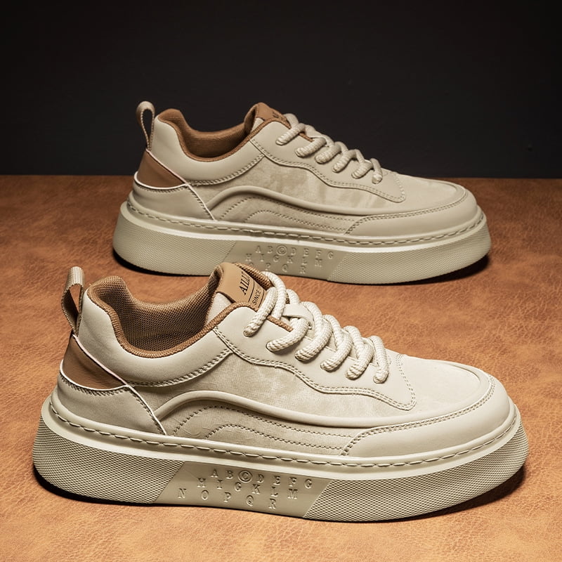 Men'S Lightweight Sneakers - Beige/ Lace-Up Shoes with Cushioned PVC ...