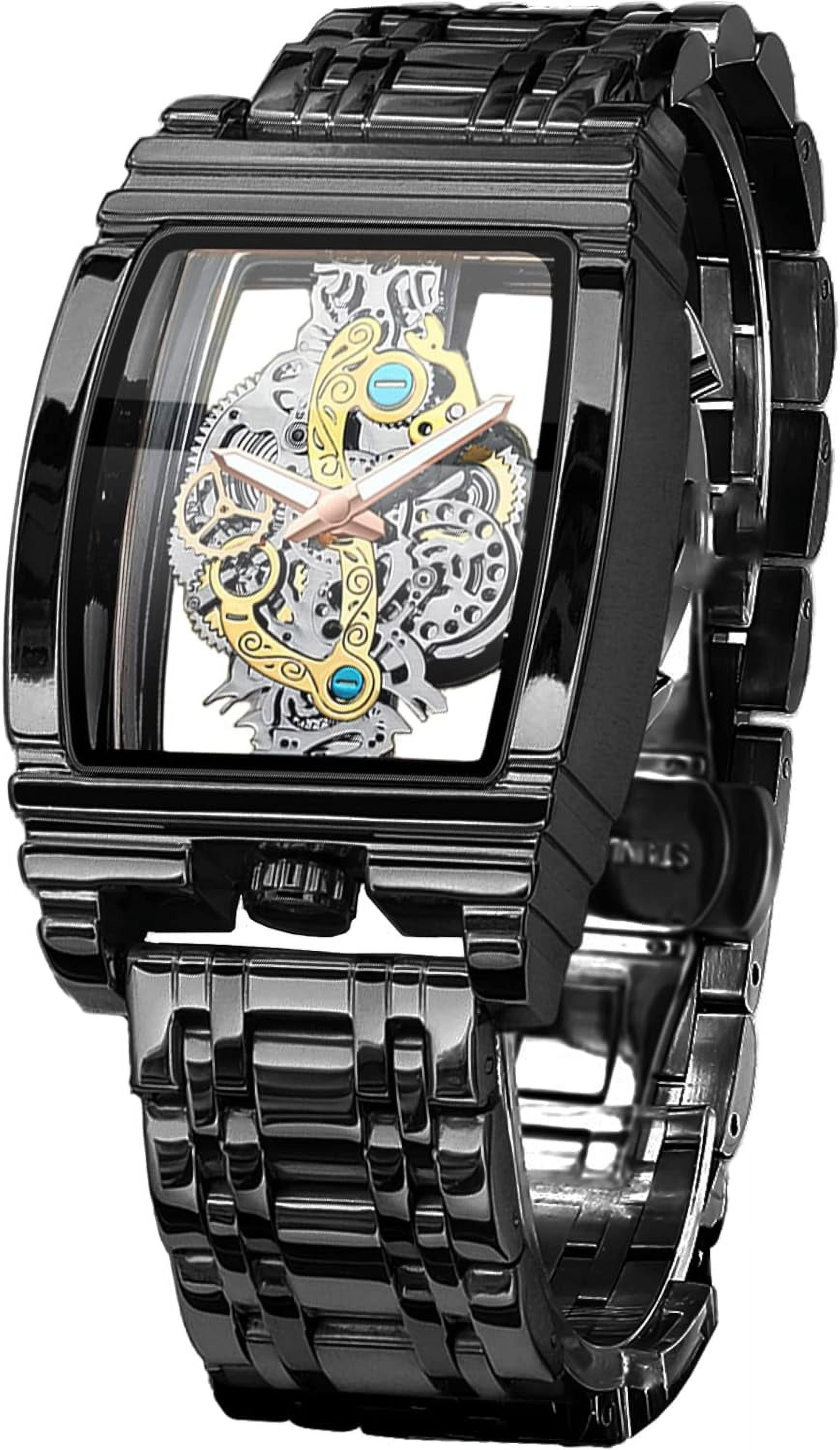 Men'S Luxury Openwork Skeleton Watch Vintage Ornate Gear Engraving ...