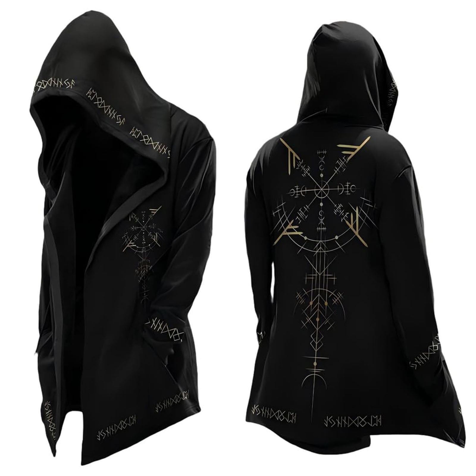 Men'S Medieval Norse Mythology Hooded Cardigan Motorcycle Jacket Long ...