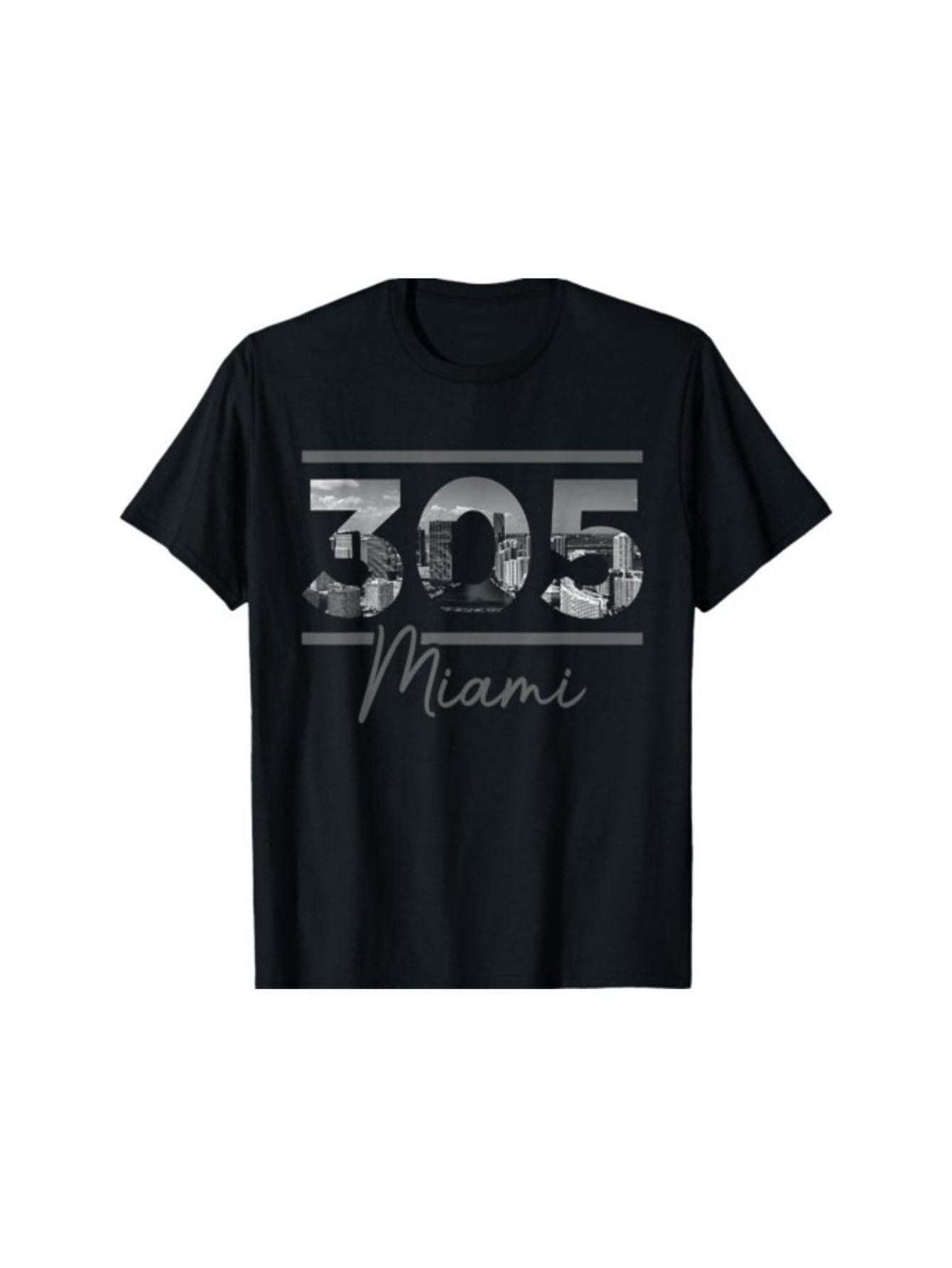 Men'S Miami 305 area Code Skyline Graphic T-Shirt - 100% Cotton, Slim ...