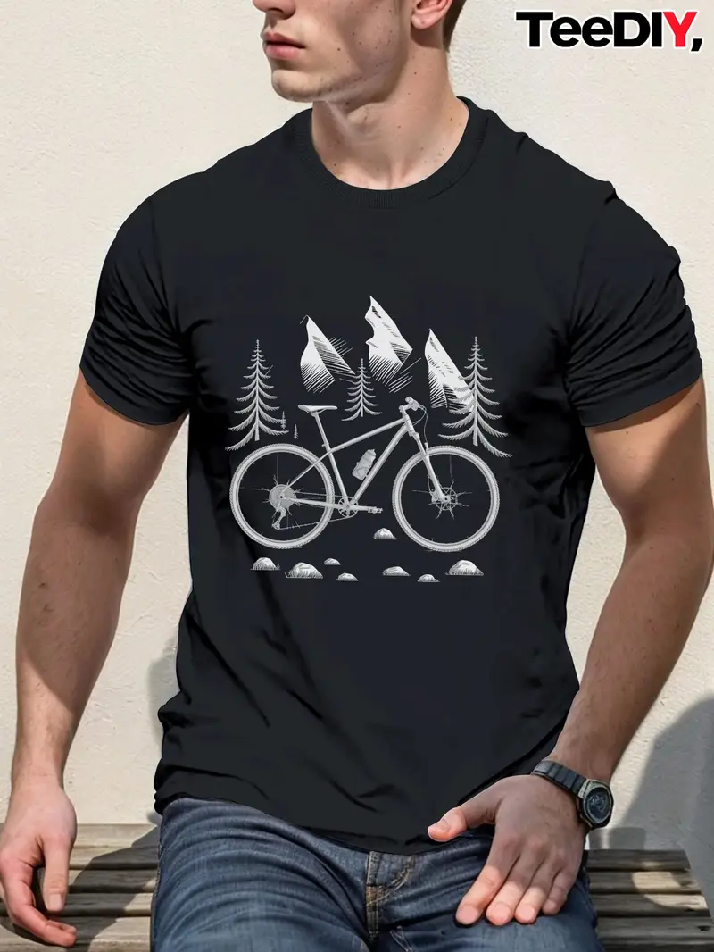 Men'S Mountain Bike Graphic T-Shirt - Black Cycling Shirt with Bike ...