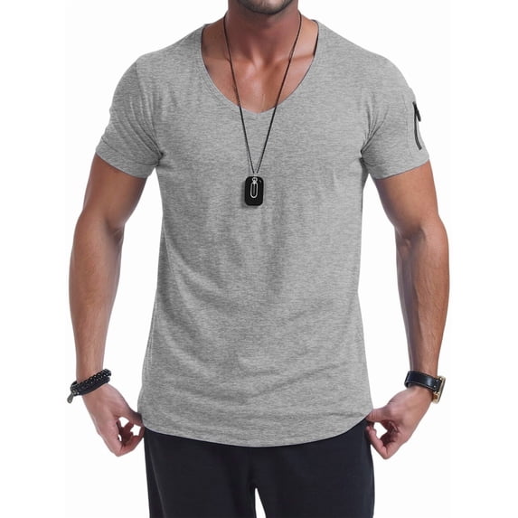 Men'S Muscle V-Neck T Shirt Short Sleeve Longline Shirt Gym Workout ...