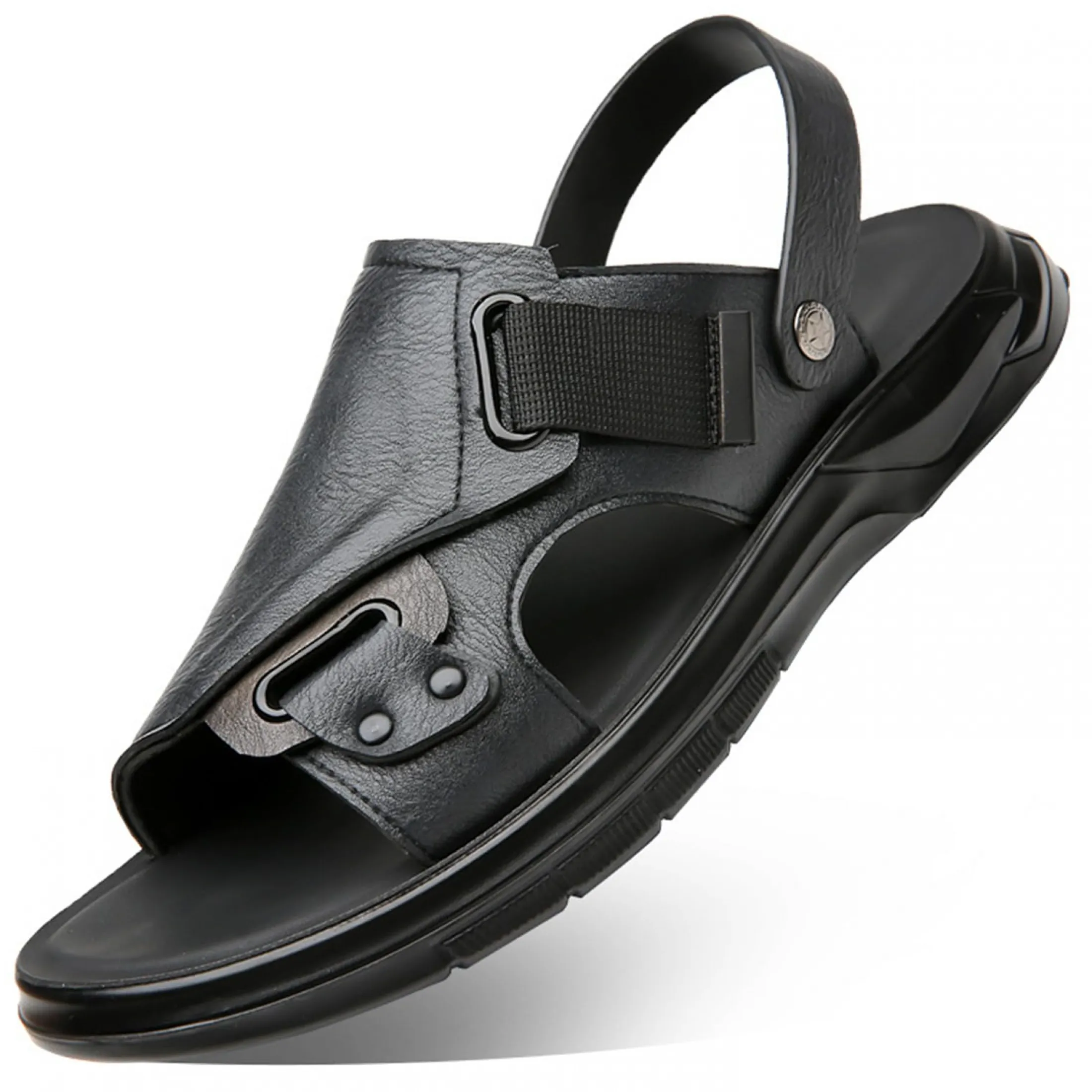Men'S Pu Leather Flat Sandals With Adjustable Dual-Use Ankle Straps ...