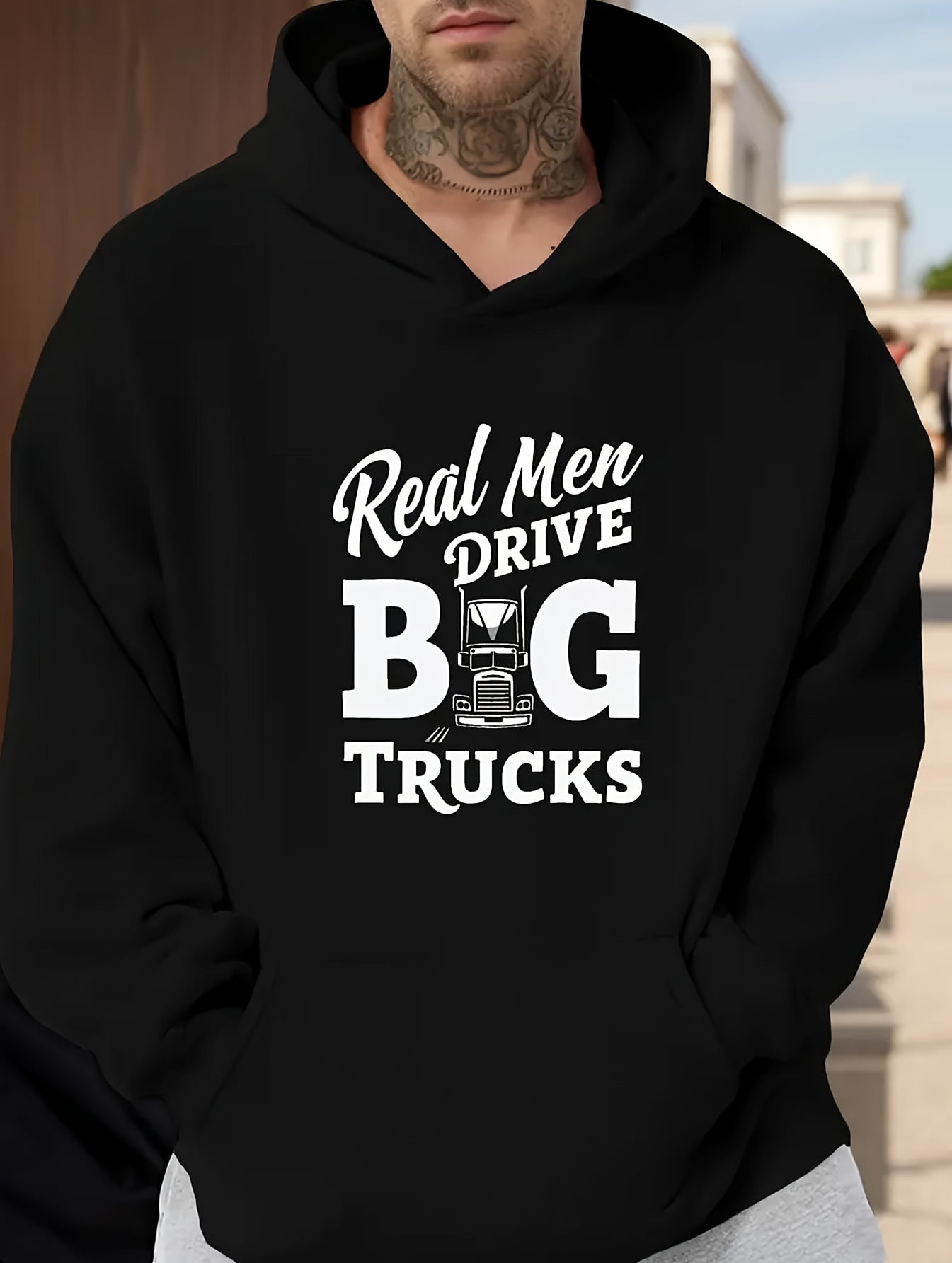 Men'S Real Men Drive Big Trucks Graphic Hoodie - Monster Truck Print ...