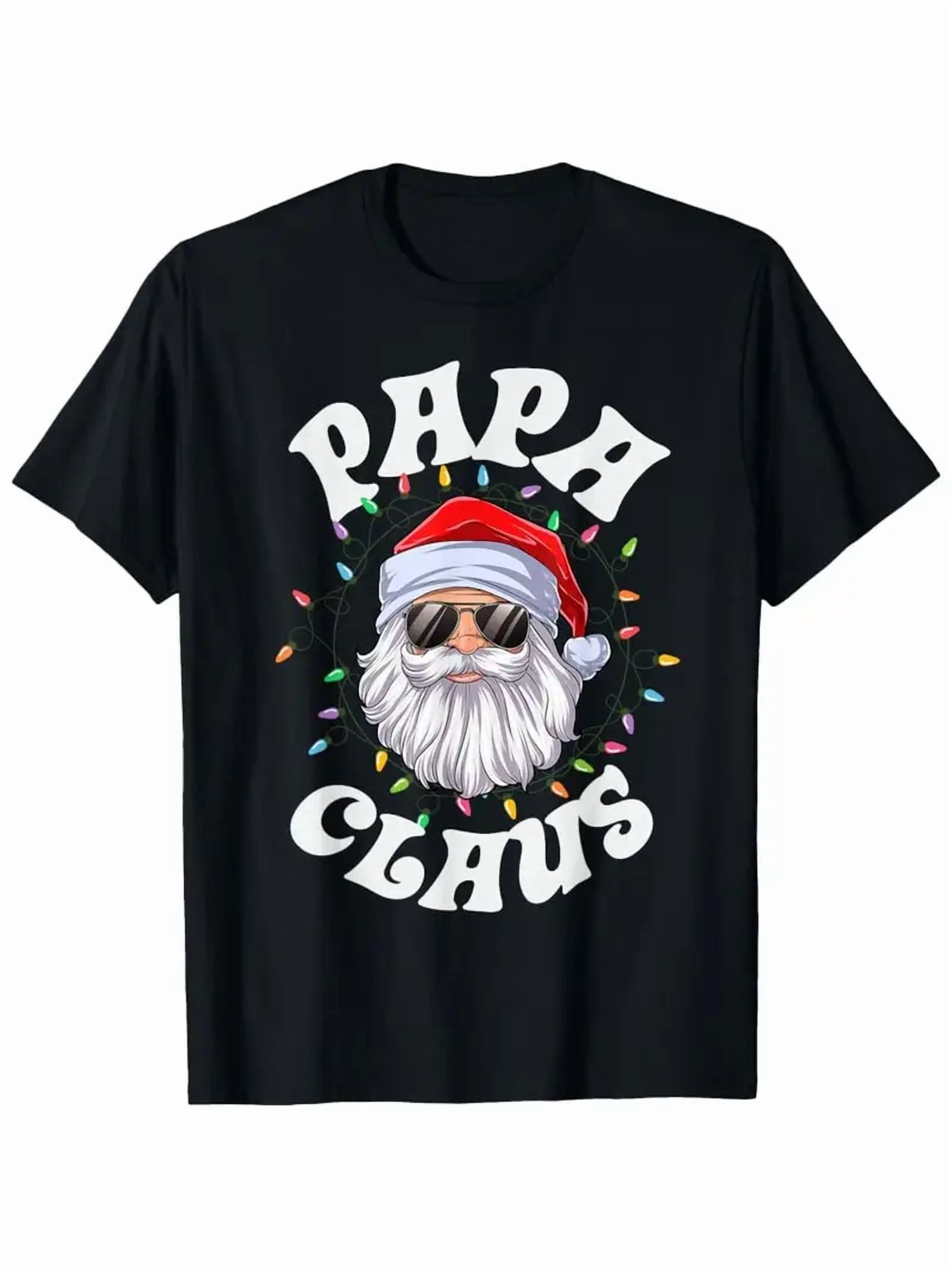 Men'S Retro Rap Santa Christmas Graphic T-Shirt - Black Crew Neck Short ...